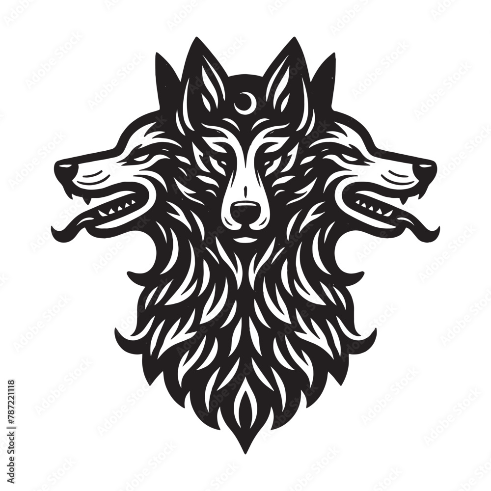 Mythical three-headed wolf. Cerberus. Vintage retro engraving ...