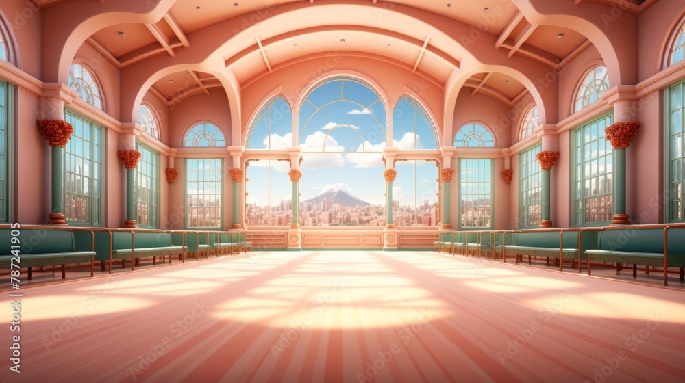 Pink and White Pastel Kawaii Ballroom Stock Illustration | Adobe Stock