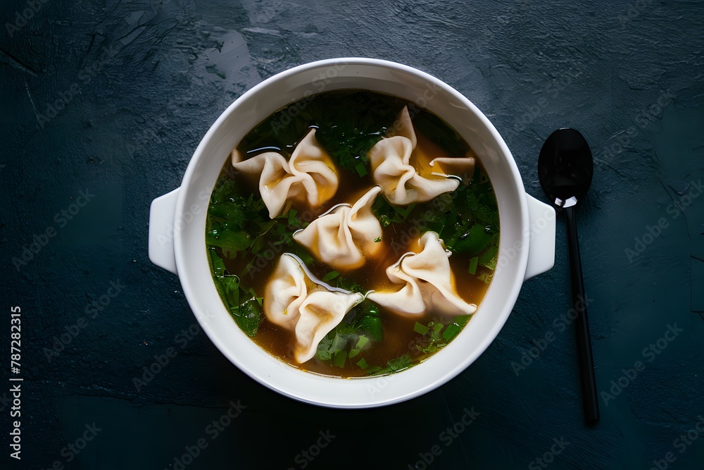 Wonton soup originating from northern China captured in foodgraphy ...