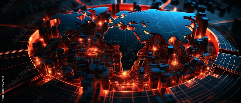 Animated world map with pulsing cybersecurity threats, flat, radar ...