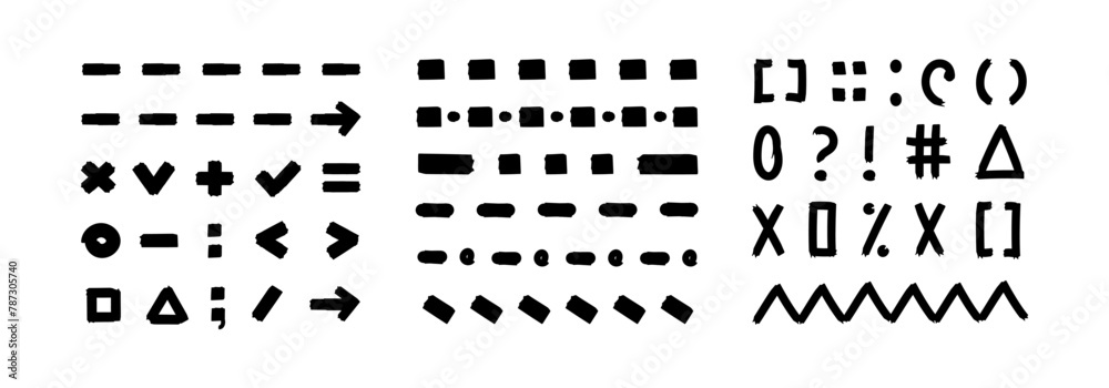 Hand-drawn set black highlight marker lines, underlines, rounds, arrows ...