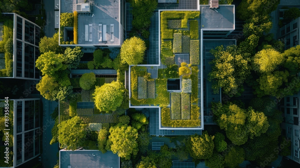 Eco-friendly building in modern factory and industrial zone, drone ...