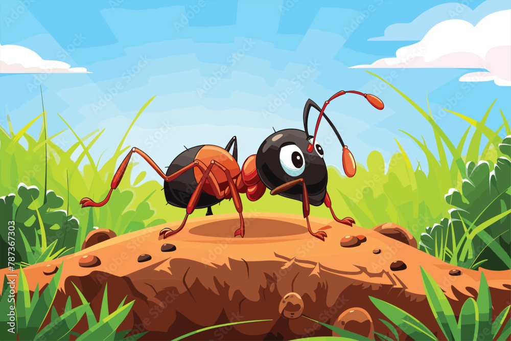Vector de Stock Cartoon ants colony and ant hill, Cartoon ants in the ...