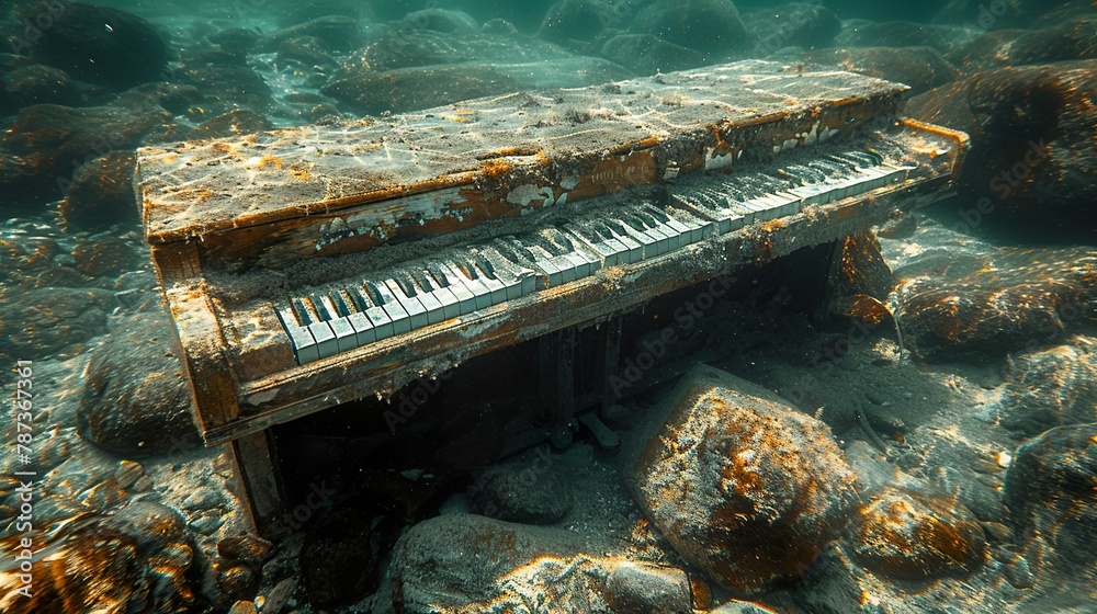 Piano, underwater, submerged, waterlogged, aquatic, submerged piano ...