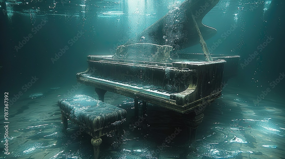 Photo Stock Piano, underwater, submerged, aquatic, waterlogged, sunken ...