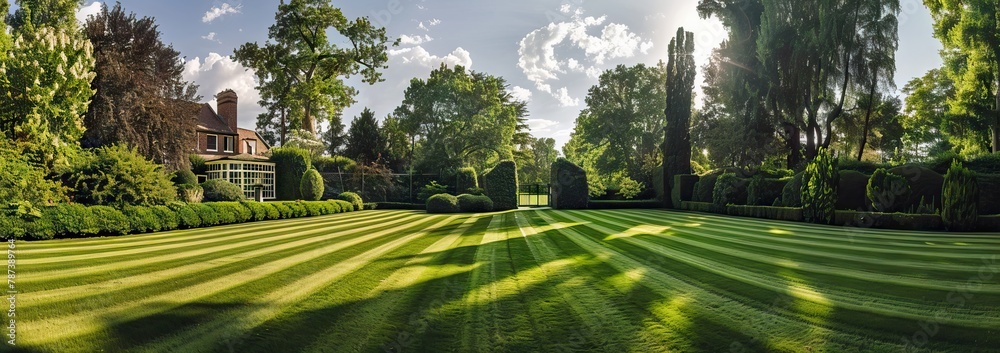 Beautiful English style garden with hedges, symmetrical type design ...