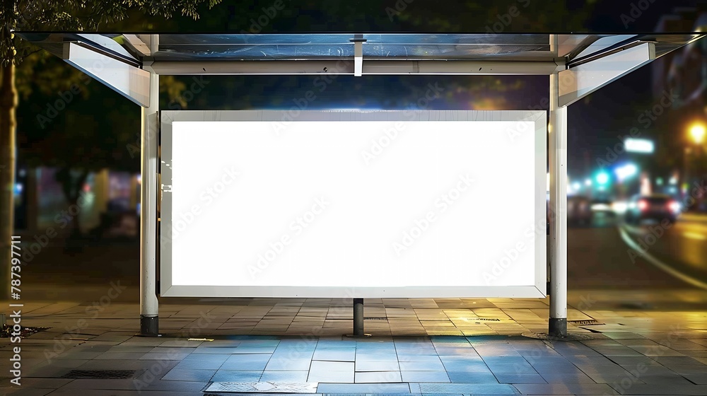 bus shelter at busstop blank white lightbox empty billboard bus shelter ...