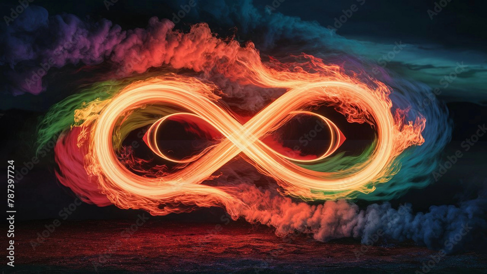 Símbolo Infinito: Llamas y Humo Iluminados. Energía Negra Ilustrada con ...