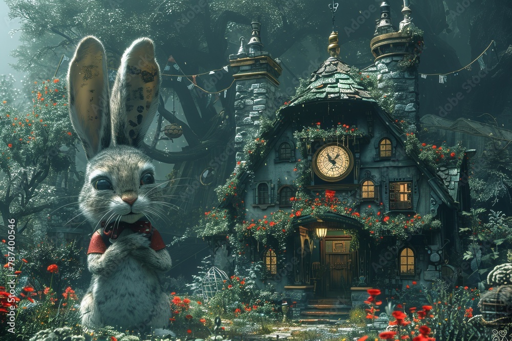 Alice growing and shrinking as she navigates the White Rabbit's house ...