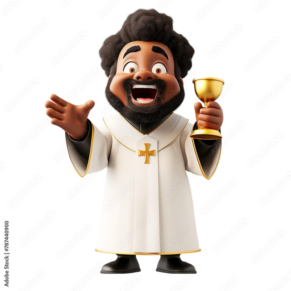 Cute afro-american evangelical priest on transparent background. World ...