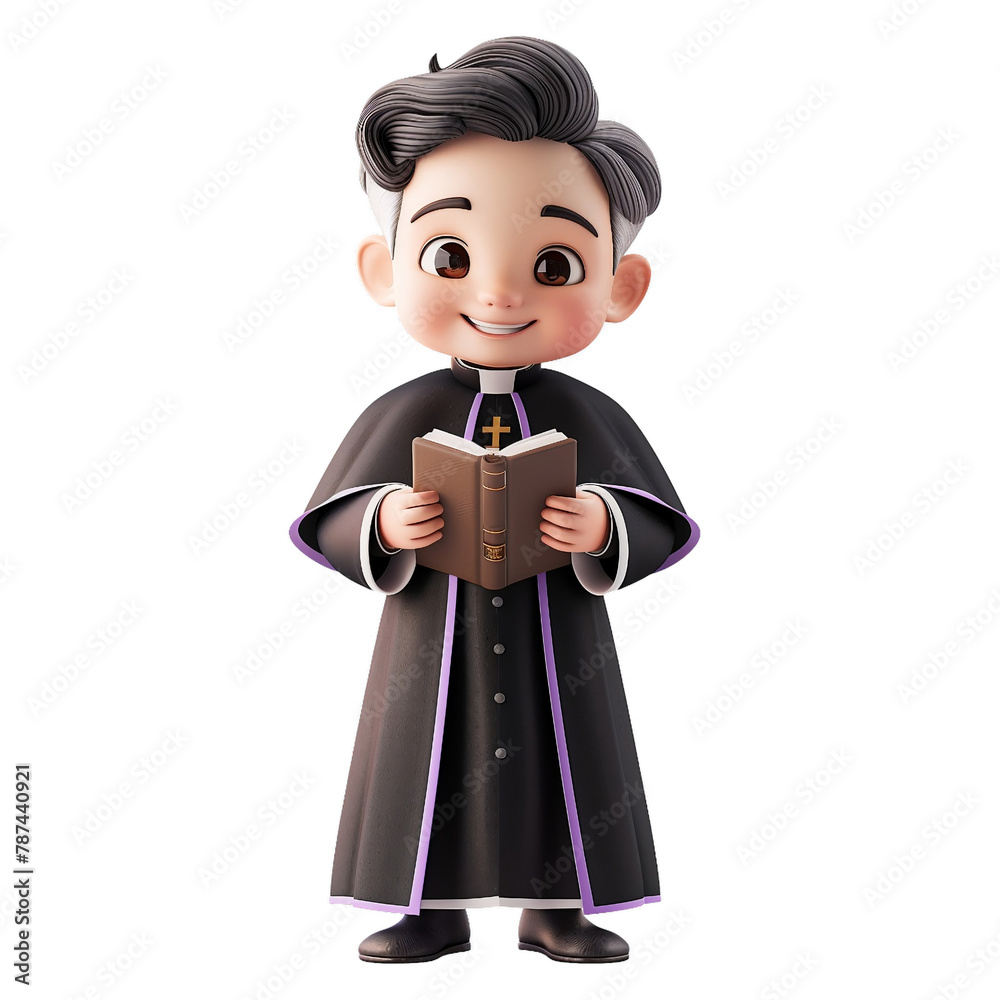 Cute catholic priest on transparent background. World religions and ...