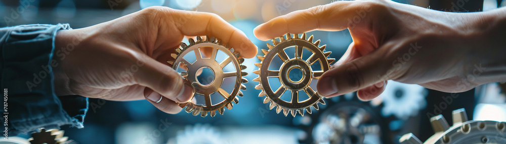 A hand joining two cogs together, symbolizing the integration of ...