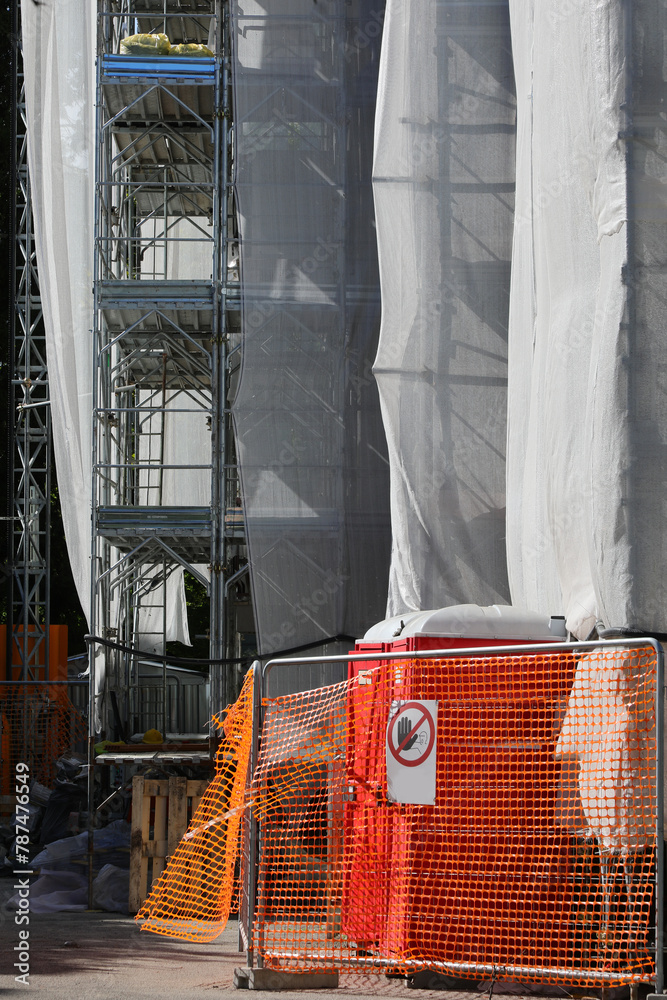 chemical toilets on the construction site of the house to install the ...