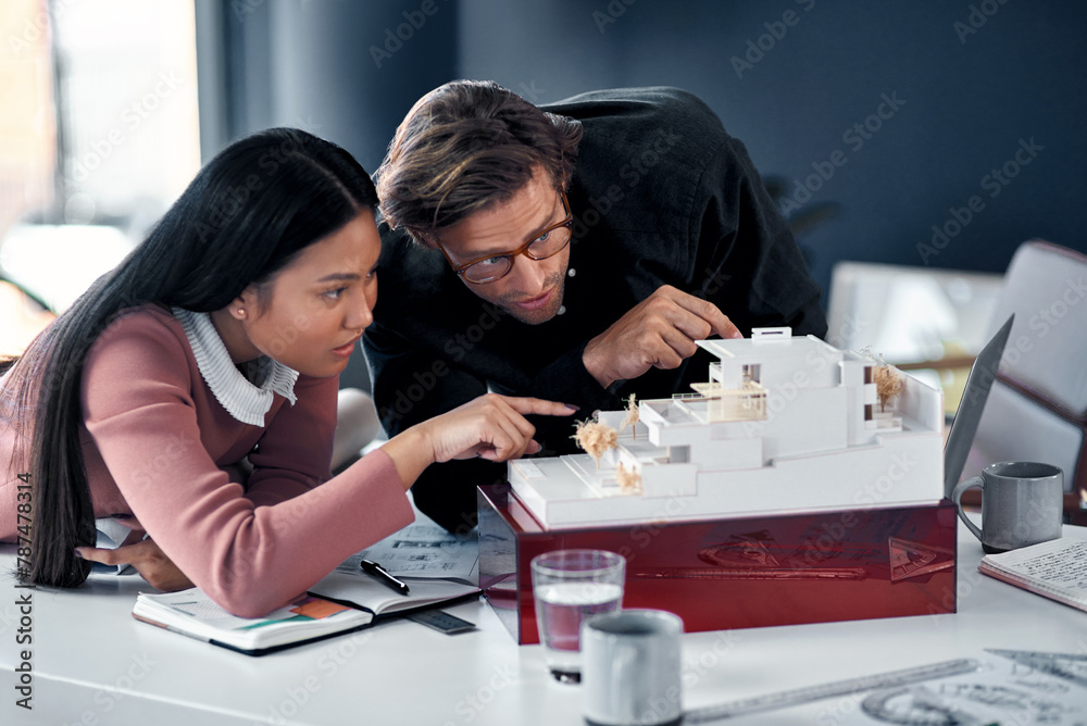 Architecture, collaboration and modern house model for construction ...