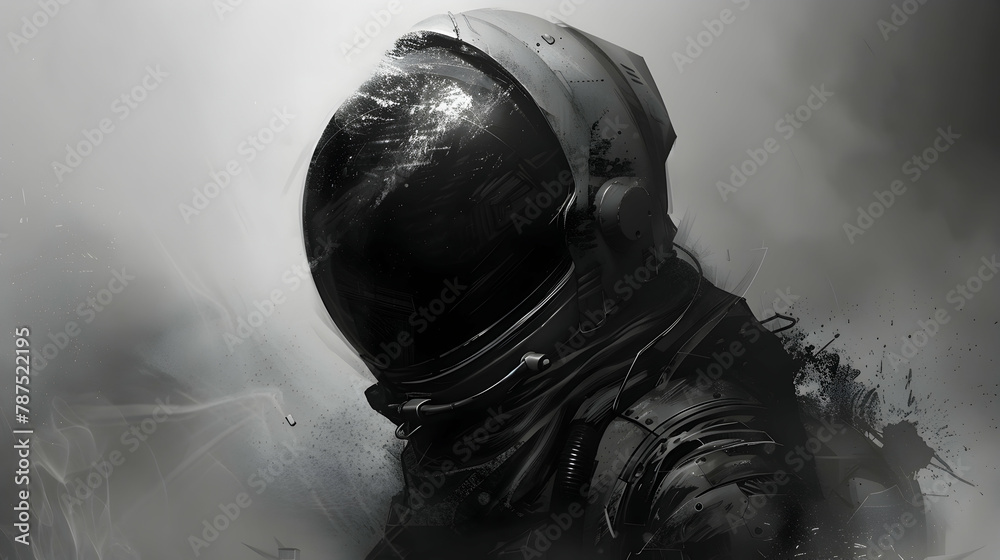 Generate a minimalist design of a fictional character, a daring space ...