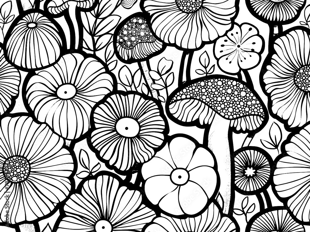 Floral pattern coloring page adults and children. Printable black and ...
