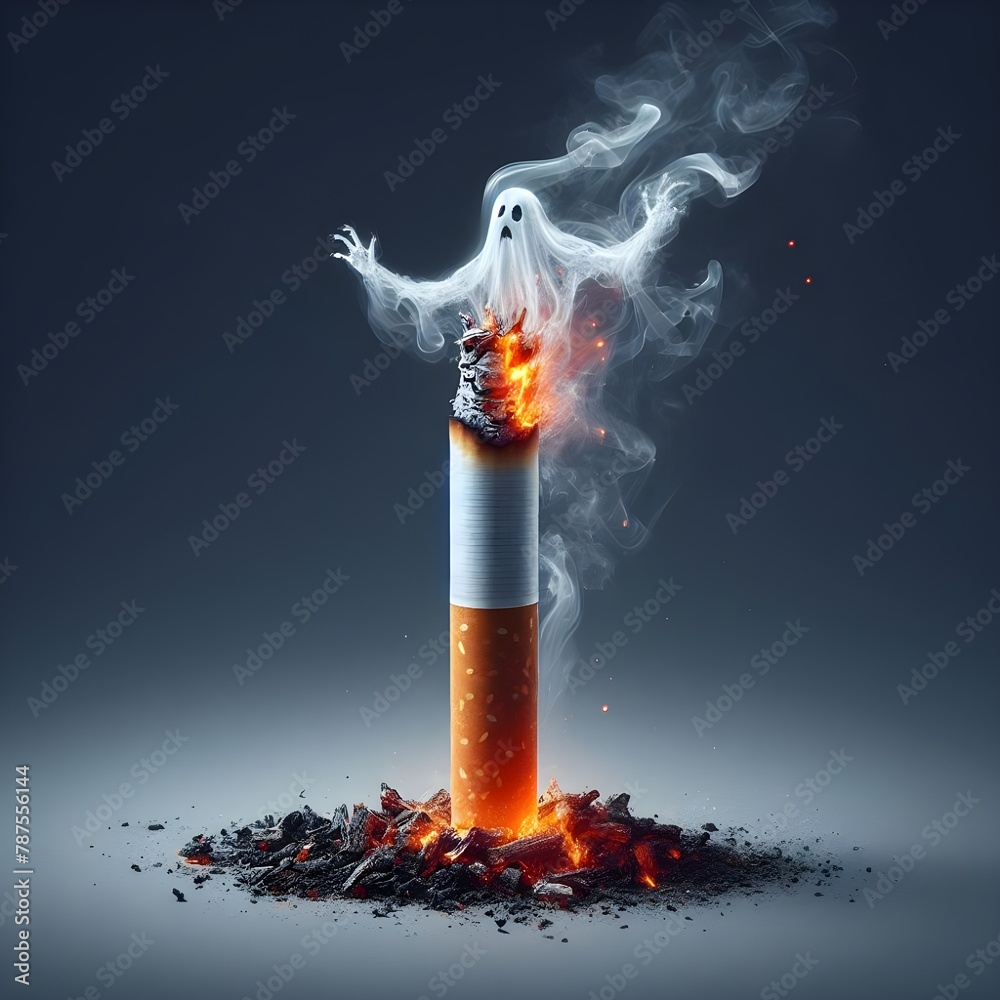 ai generated a cigarette emits ghost smoke, a symbol of warning about ...