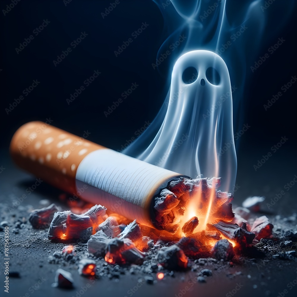ai generated a cigarette emits ghost smoke, a symbol of warning about ...