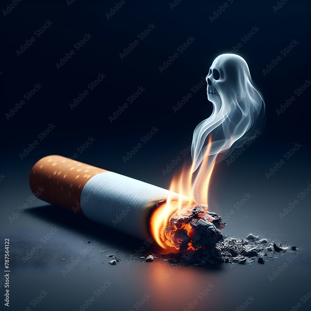 ai generated a cigarette emits ghost smoke, a symbol of warning about ...