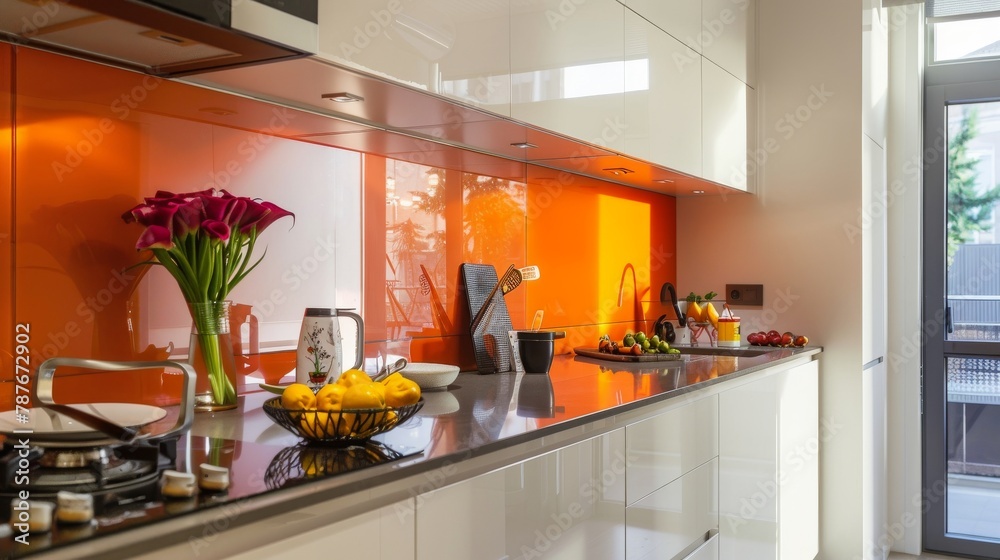 Photographs the townhouse s modern kitchen, featuring lively orange ...