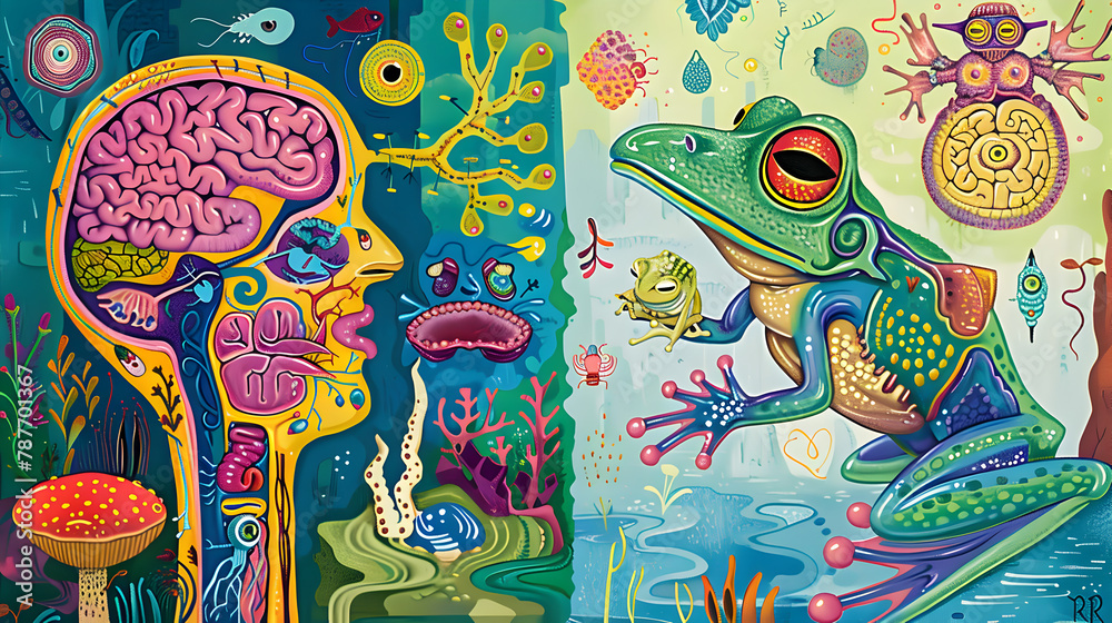 Photo Stock Human and frog digestive system anatomy, internal organs ...