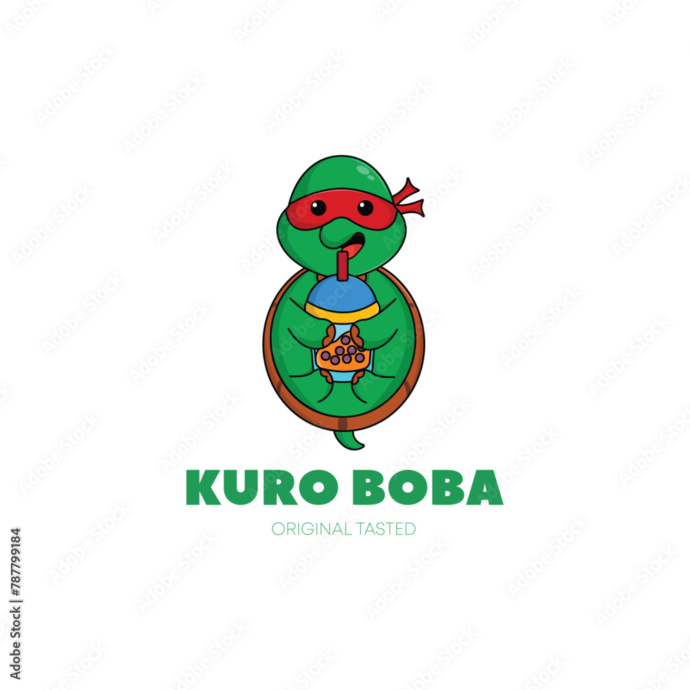cute turtle mascot logo design cartoon drinking boba illustration ...