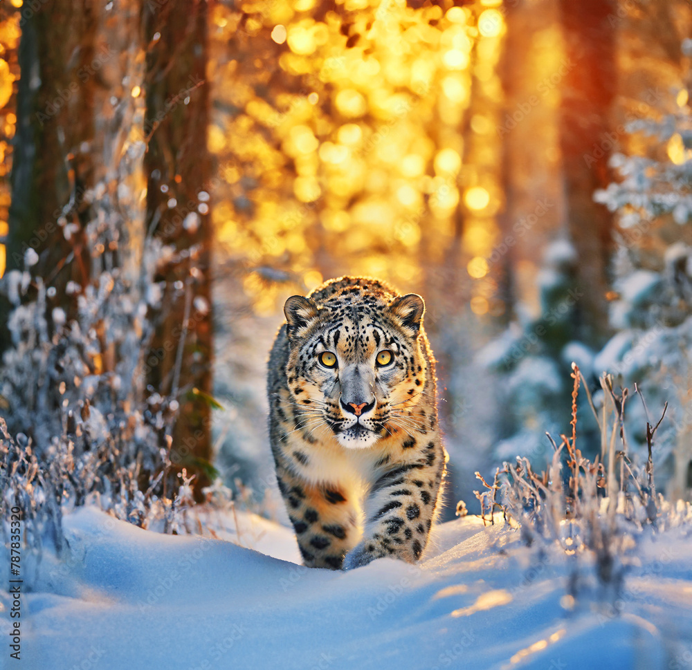 Snow Leopard Walking in a Snowy Forest | Beautiful Majestic White ...