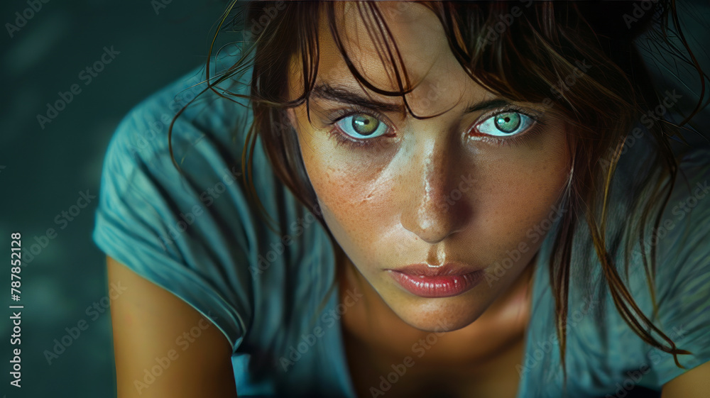 sad scared woman with big bruise under eye because of being beaten look ...