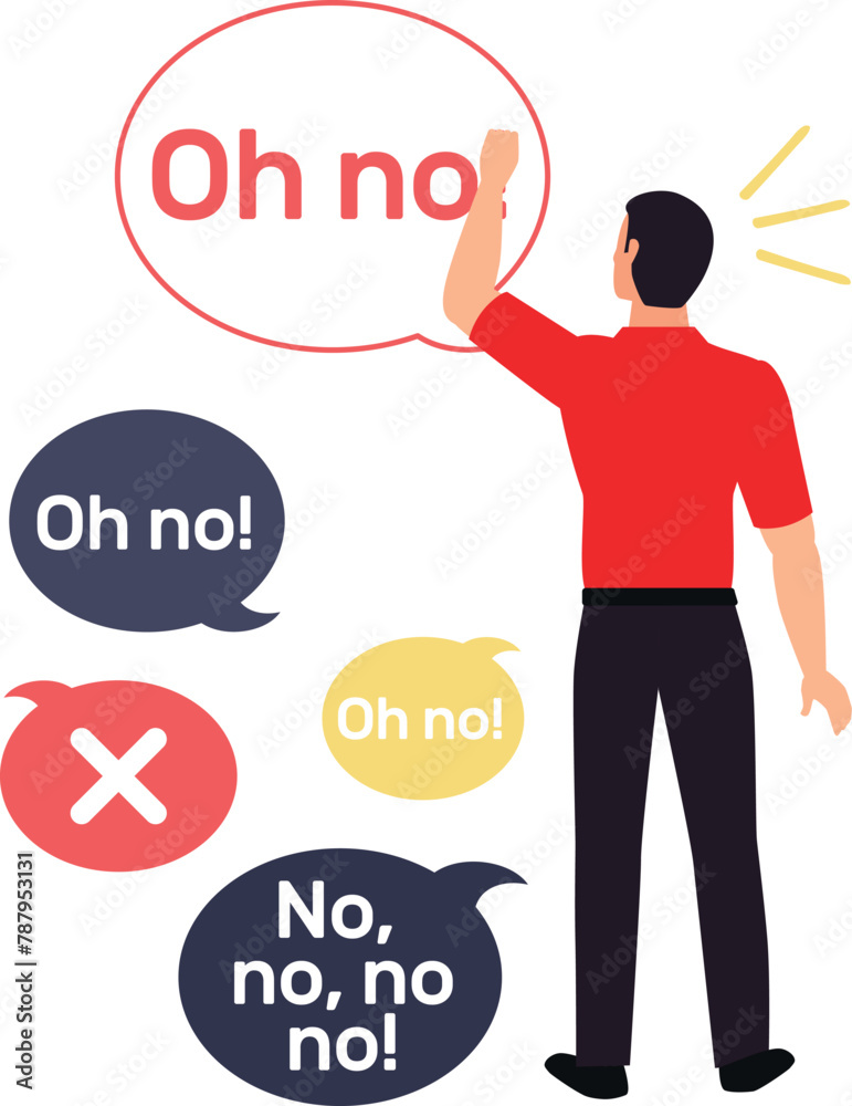 Boy looking at the oh no text in the bubble. Stock Vector | Adobe Stock