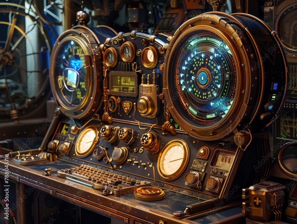 Time Machine console operated by a devilish doctor, its dials and ...