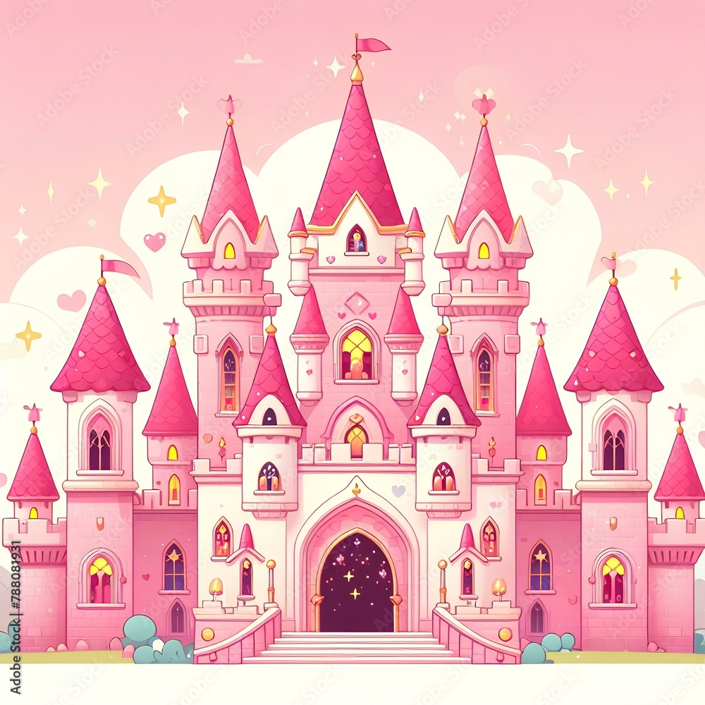 cartoon dreamy pink and pastel color cartoon castle for fairytales and ...