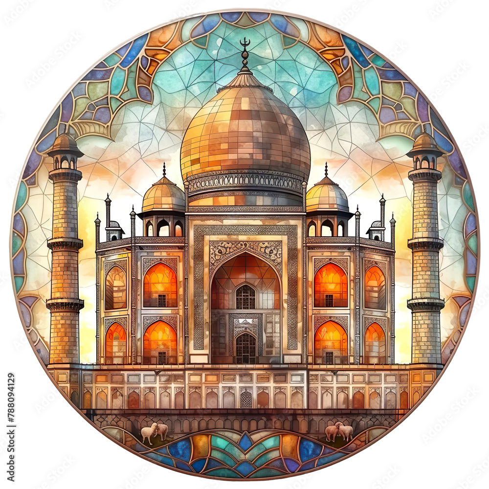 Circle Stained Glass Taj Mahal (India) Sublimation isolated on ...