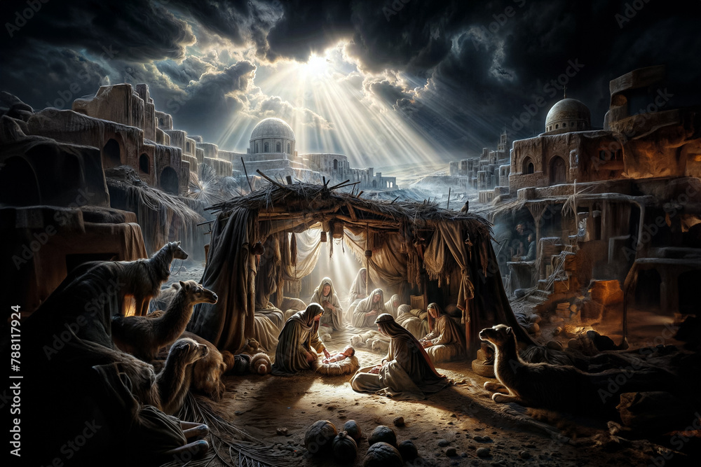 Nativity Scene: Birth of Jesus in Bethlehem Stock Photo | Adobe Stock