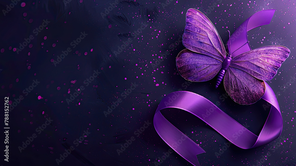 World Lupus Day Design, with purple ribbon and butterfly for chronic autoimmunity awareness ...
