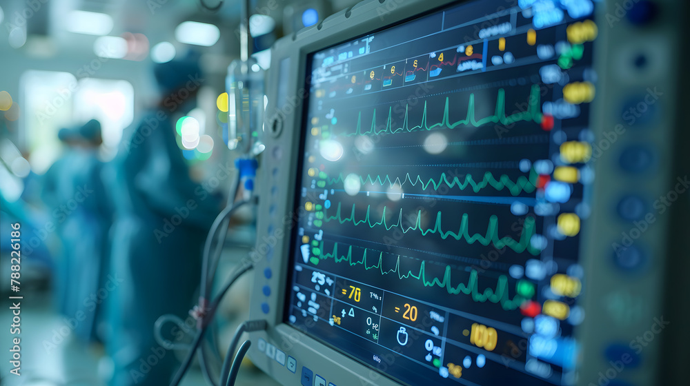 ECG monitor in intensive care unit showing patient's heart rate in ...