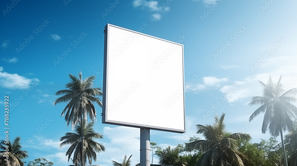 Horizontal billboard amongst palm trees mockup photography. Ready for ...