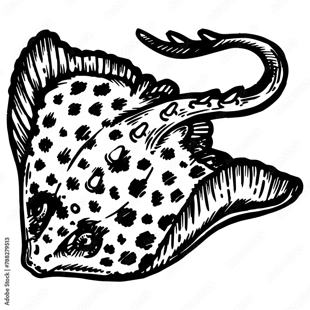 Batoidea stingray sea animal engraving PNG illustration. Scratch board ...
