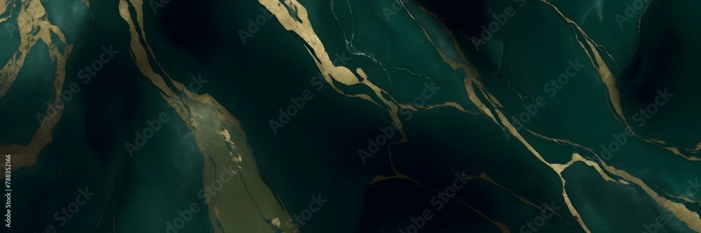 Smooth dark green marble surface with subtly interwoven gold and white ...