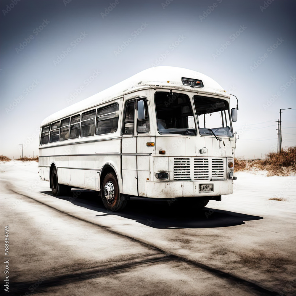 vintage bus illustration. white old shabby bus on a light background ...
