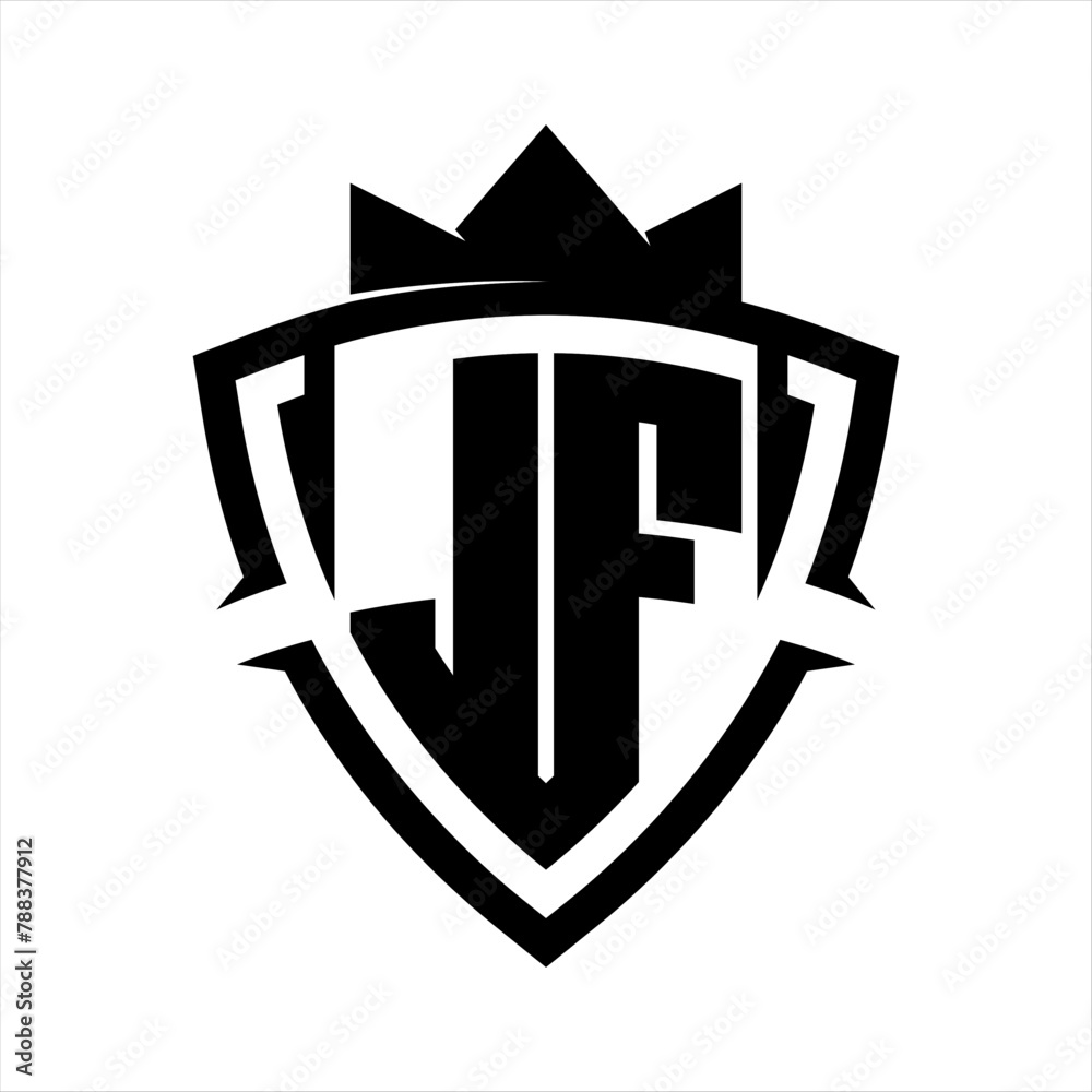 JF Letter bold monogram triangle curve shield shape with crown black ...