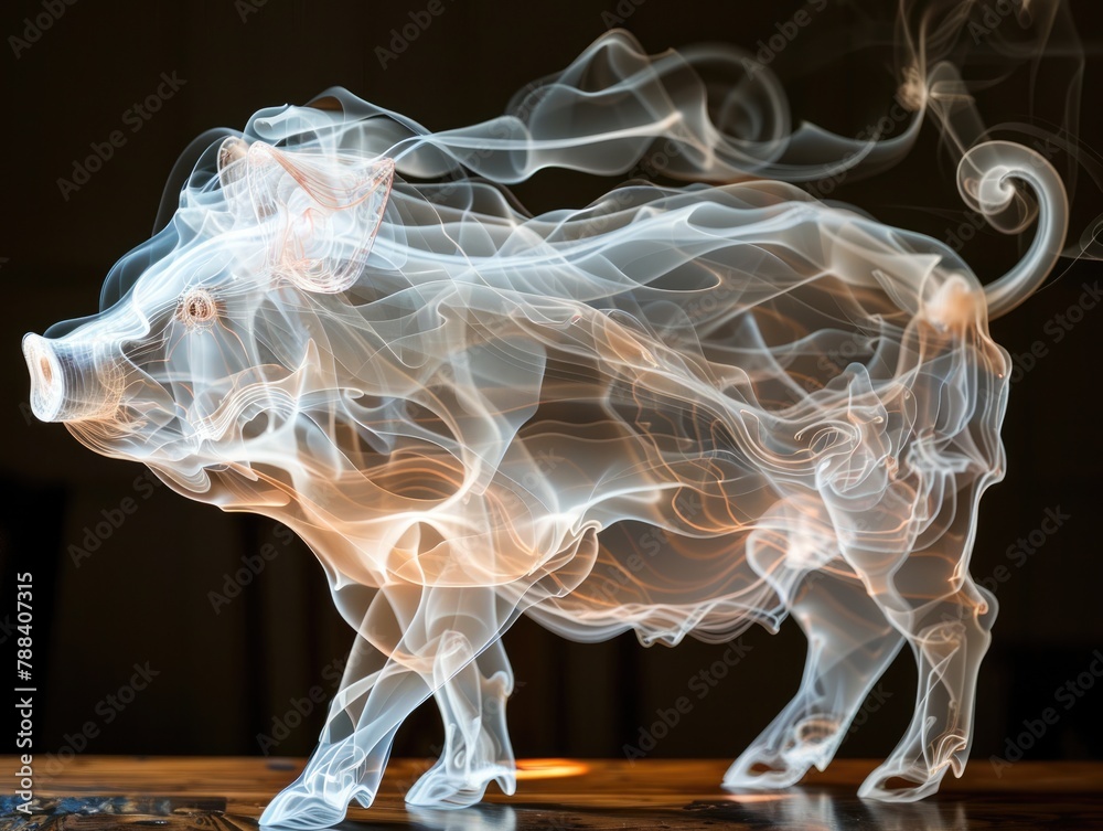 Pig made from smoke, Chinese zodiac sign of the 12 zodiac animals Stock ...