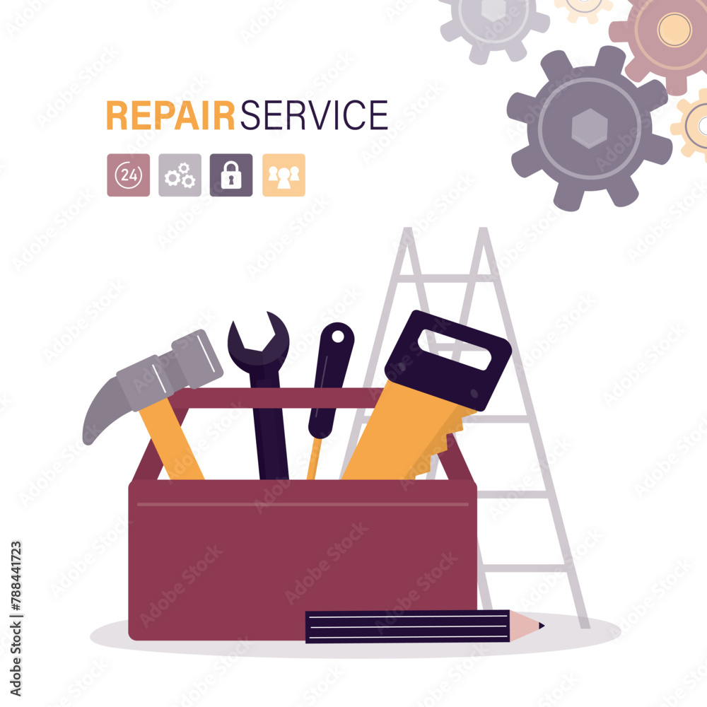 Workman's toolkit. Toolbox with instruments inside. Tool chest with ...