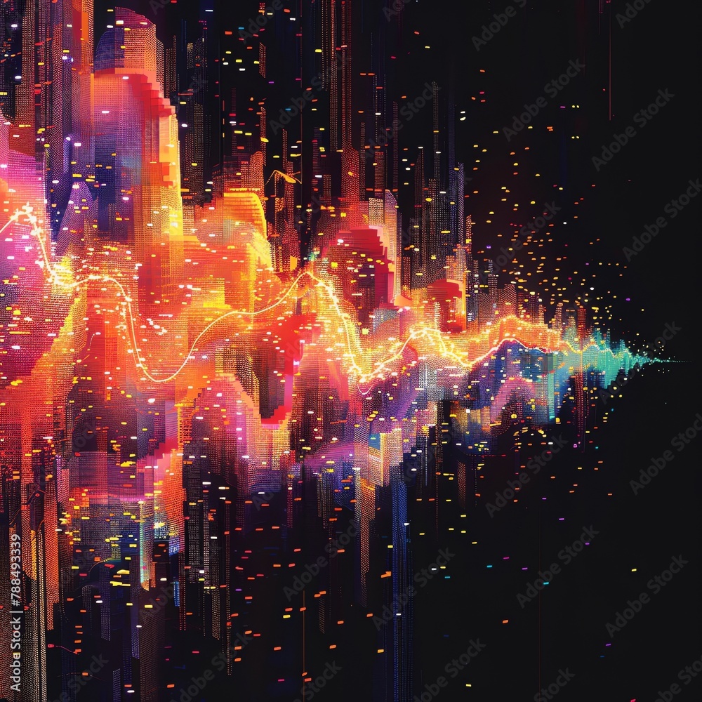 Illustrate sound waves through a unique pixel art creation, infusing ...