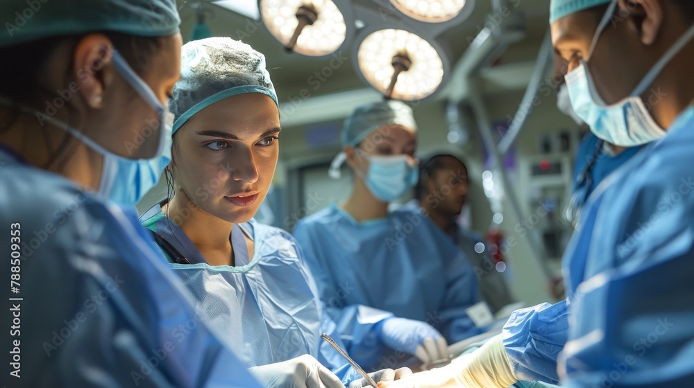 Emergency room scene, intense focus as medical staff operate under ...