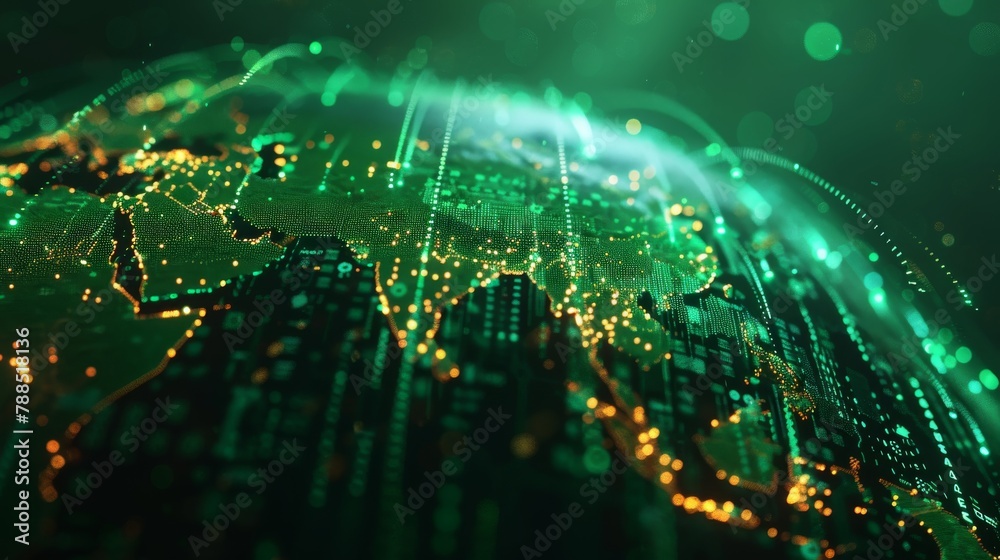 Illustration Stock Render a 3D visualization of a digital globe made up ...