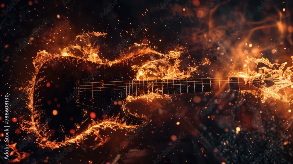 Illustration Stock Black Heavy Metal Guitar Bursting into Flames - A ...