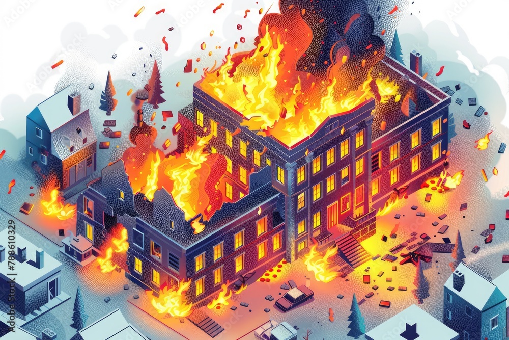 Isometric Fire Disaster Classifications Scale in the City, Showing ...