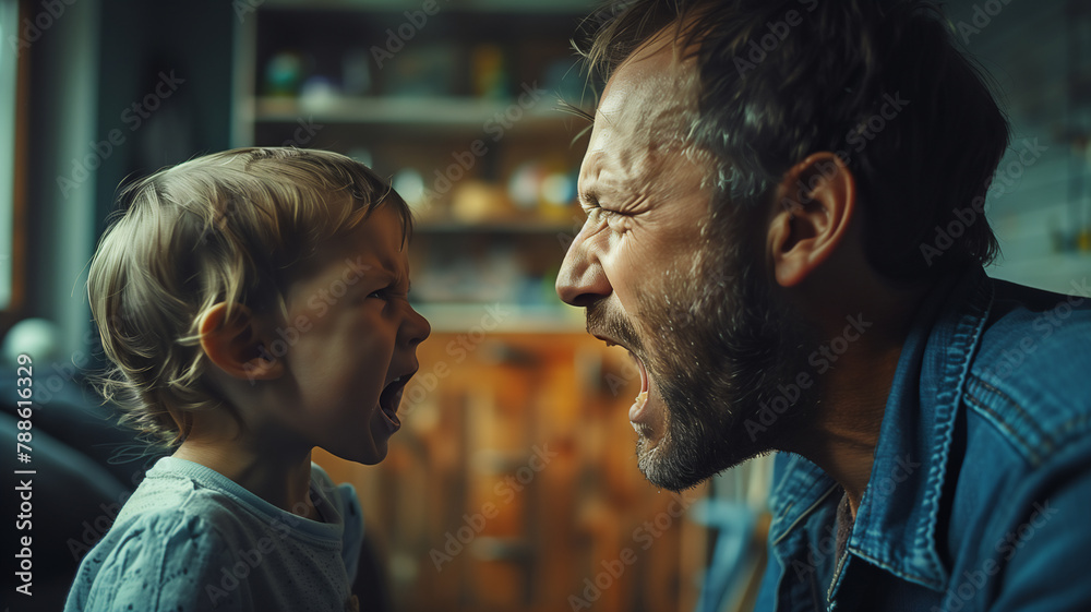 Foto de Stock Angry Dad is yelling at his child , Domestic violence ...