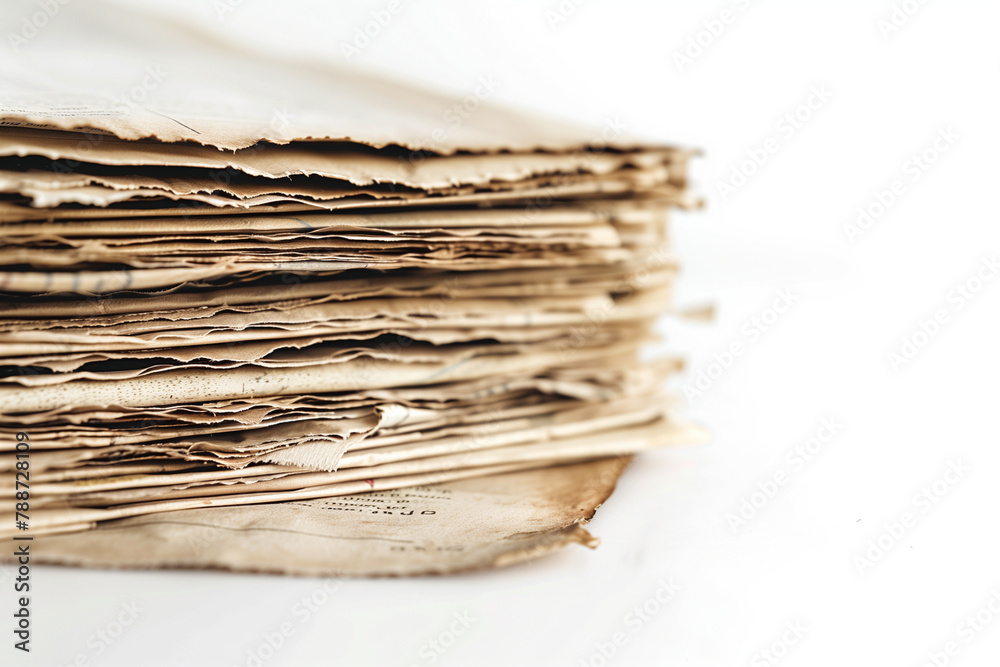 close-up photo of stack of old newspapers laid together, against a ...