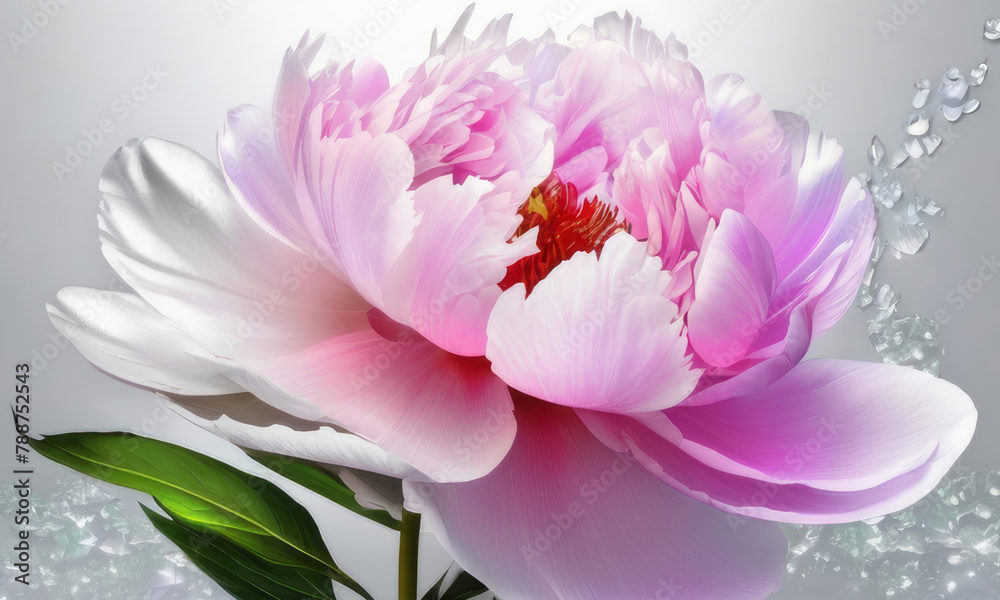 Pink peony flower bouquet border. Flat lay, top view. Frame template ...